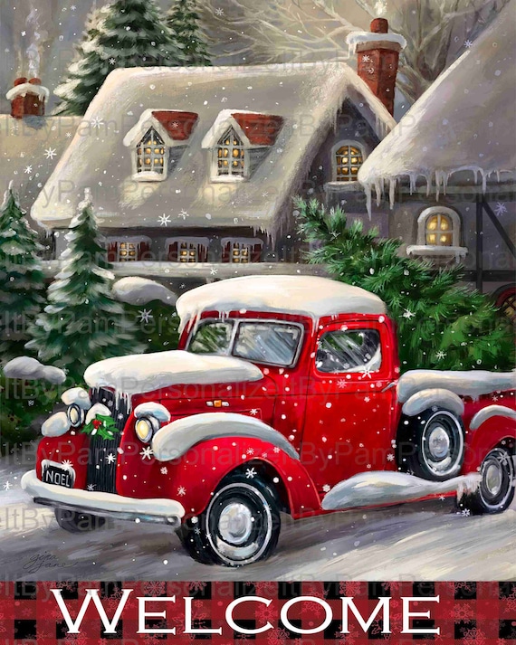 Christmas Wreath Sign Red Truck Sign Red Truck Christmas | Etsy