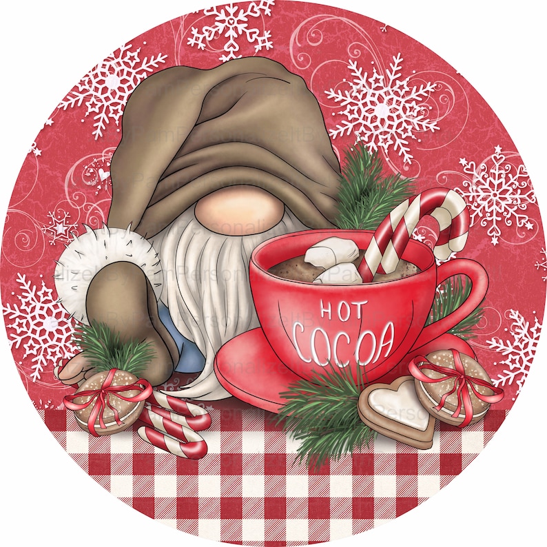 Round Hot Cocoa Gnome Wreath Sign Personalize It by Pam - Etsy