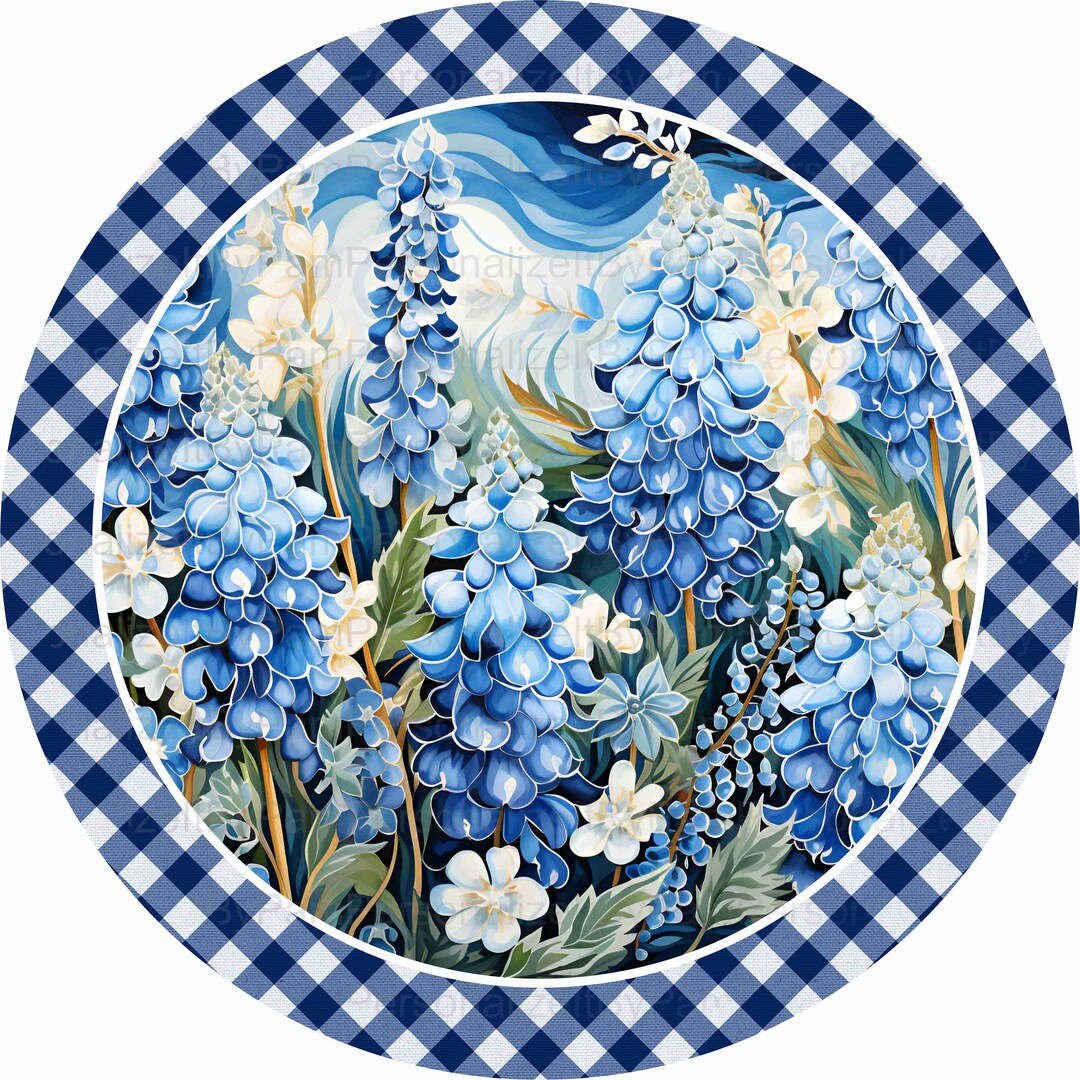 Round Blue Bonnets Wreath Sign, Floral Wreath Sign, Personalize It by ...