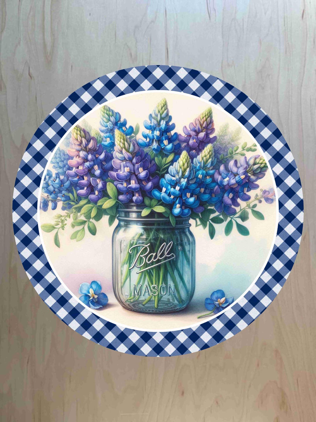 Round Blue Bonnets Wreath Sign, UV Metal Wreath Sign, Personalize It by ...