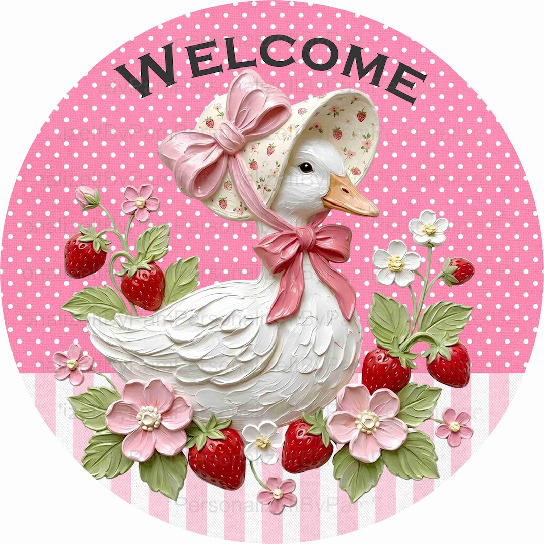 Porch Goose Welcome Wreath Sign, Goose Strawberry Wreath Sign, Metal ...