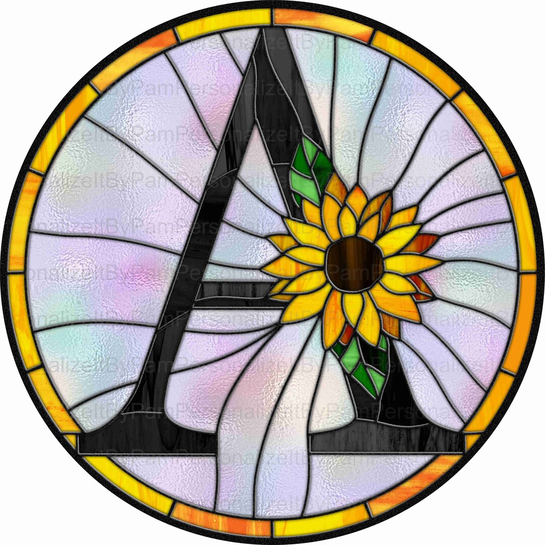 11.75 Round Faux Stained Glass Family Monogram Sunflower - Etsy