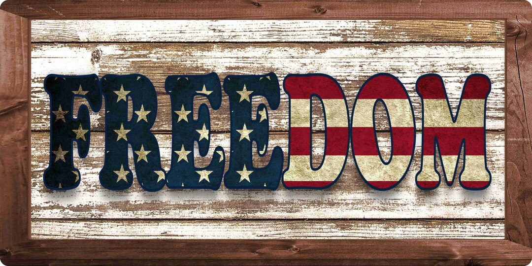12" X 6" Faux Wood Freedom Wreath Sign, American Flag Sign, Wreath Sign ...