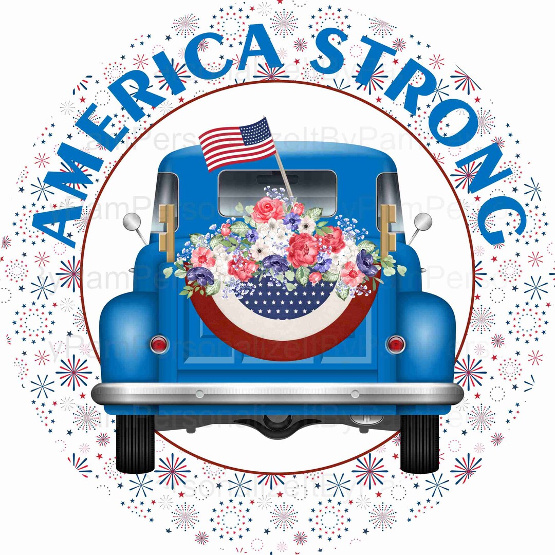 8" Round Patriotic Wreath Sign, America Strong Wreath Sign, Personalize ...