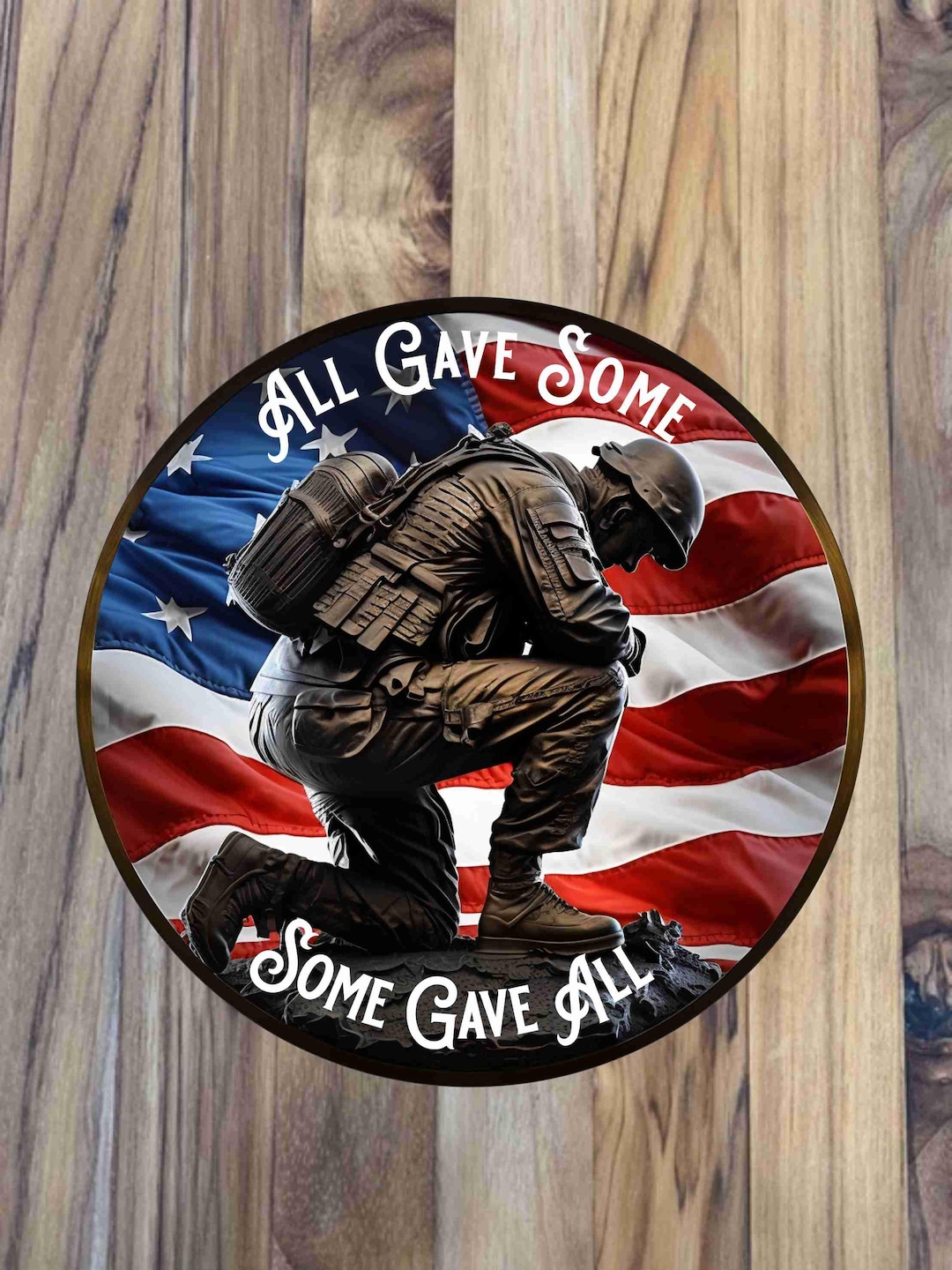Round Patriotic Soldier Memorial Wreath Sign, Metal Wreath Sign ...