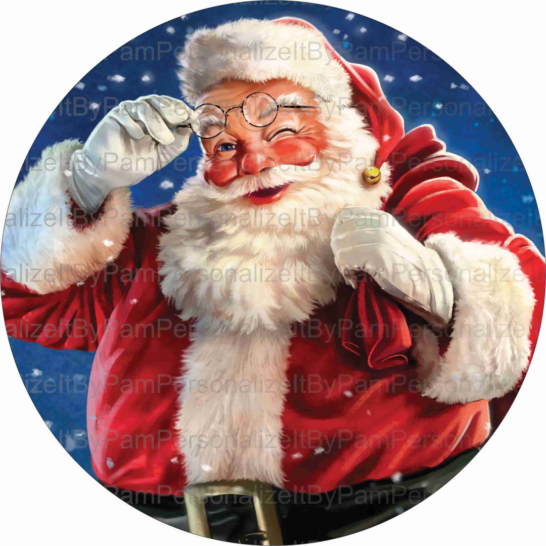 11.75 Round Santa Wreath Sign, Christmas Wreath Sign, Winking Santa ...