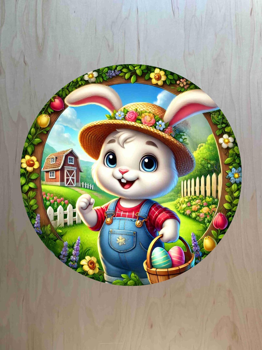 Round Easter Wreath Sign, Easter Bunny Wreath Sign, Personalize It by ...