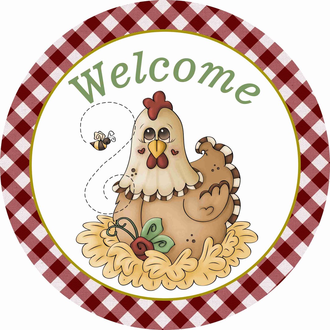 Welcome Farmhouse Chicken Wreath Sign, Welcome Wreath Sign, Personalize ...