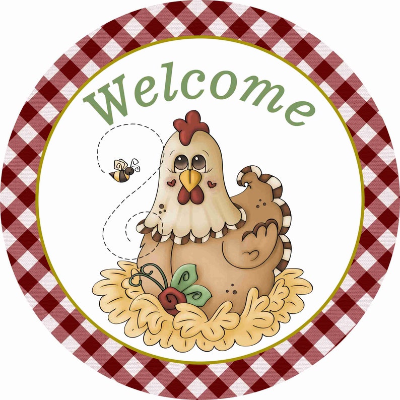 Welcome Farmhouse Chicken Wreath Sign, Welcome Wreath Sign, Personalize ...