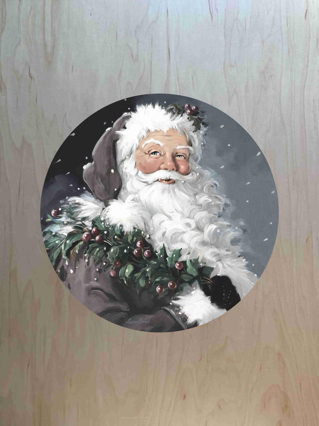 Round Santa Wreath Sign, Christmas Wreath Sign, Santa Berries Sign ...