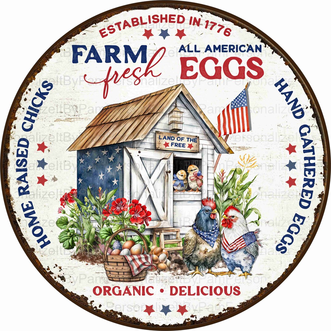 Round Patritoic Chickenswreath Sign, Patriotic Chicken Coop Wreath Sign ...