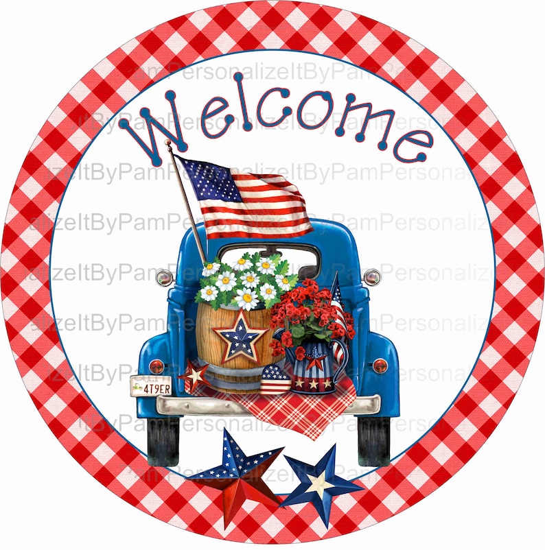 8" Round Patriotic Wreath Sign, Patriotic Wreath Sign, Personalize It ...