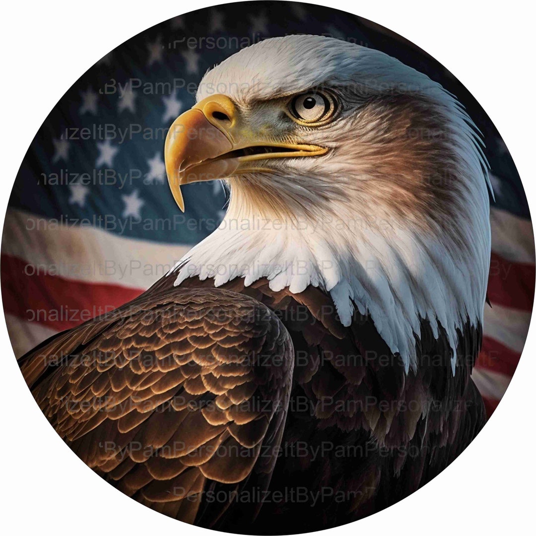 Round Patriotic Eagle Wreath Sign, Metal Wreath Sign, Personalize It by ...