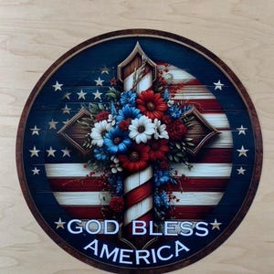 Round Patriotic Cross Wreath Sign, Metal Wreath Sign, Personalize It by ...