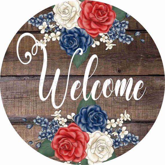 Wall Hangings Welcome Floral Round Aluminum Sign Welcome--Wreath ...
