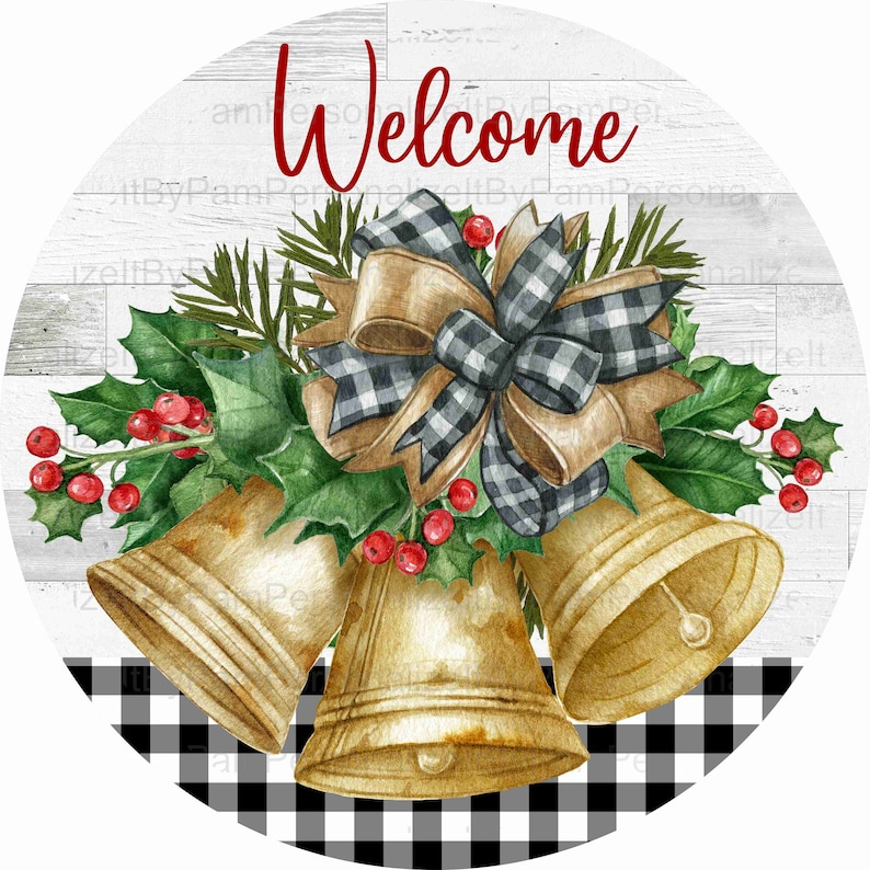 Round Christmas Bells Welcome Wreath Sign Farmhouse Christmas - Etsy