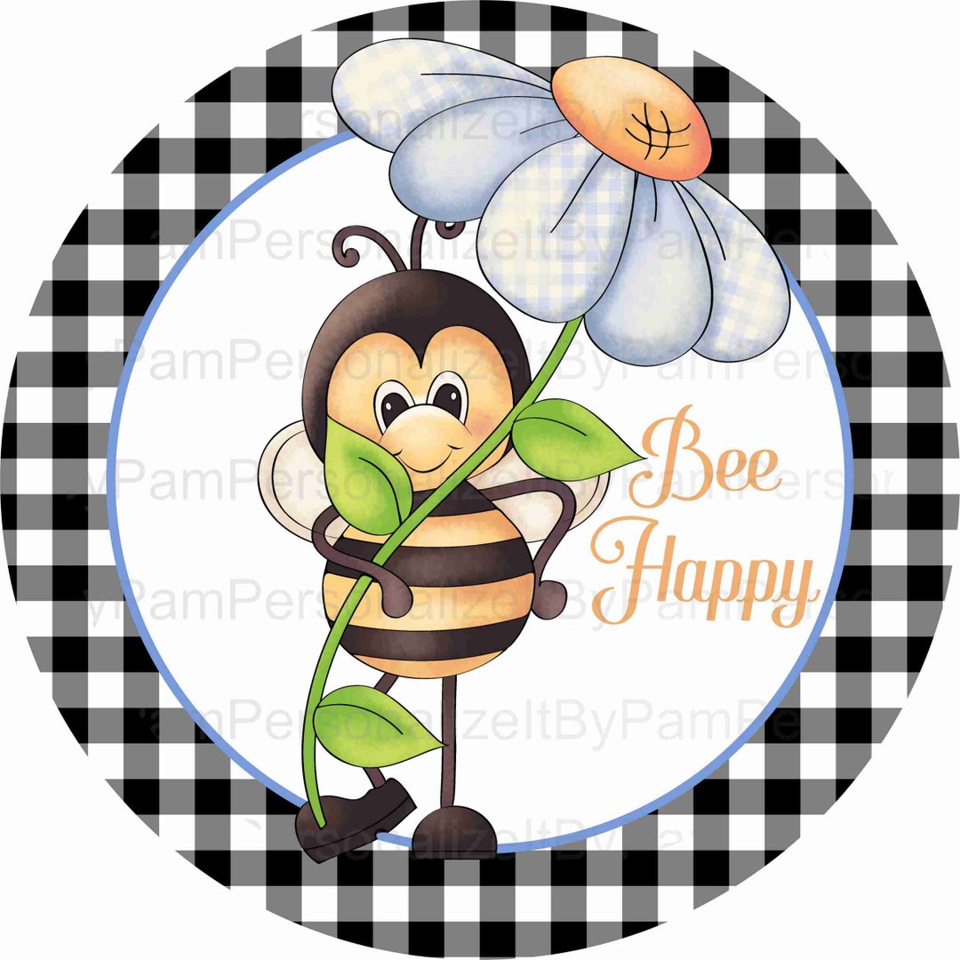 8" Round Bee Happy Wreath Sign, Summer Wreath Sign, Personalize It by ...