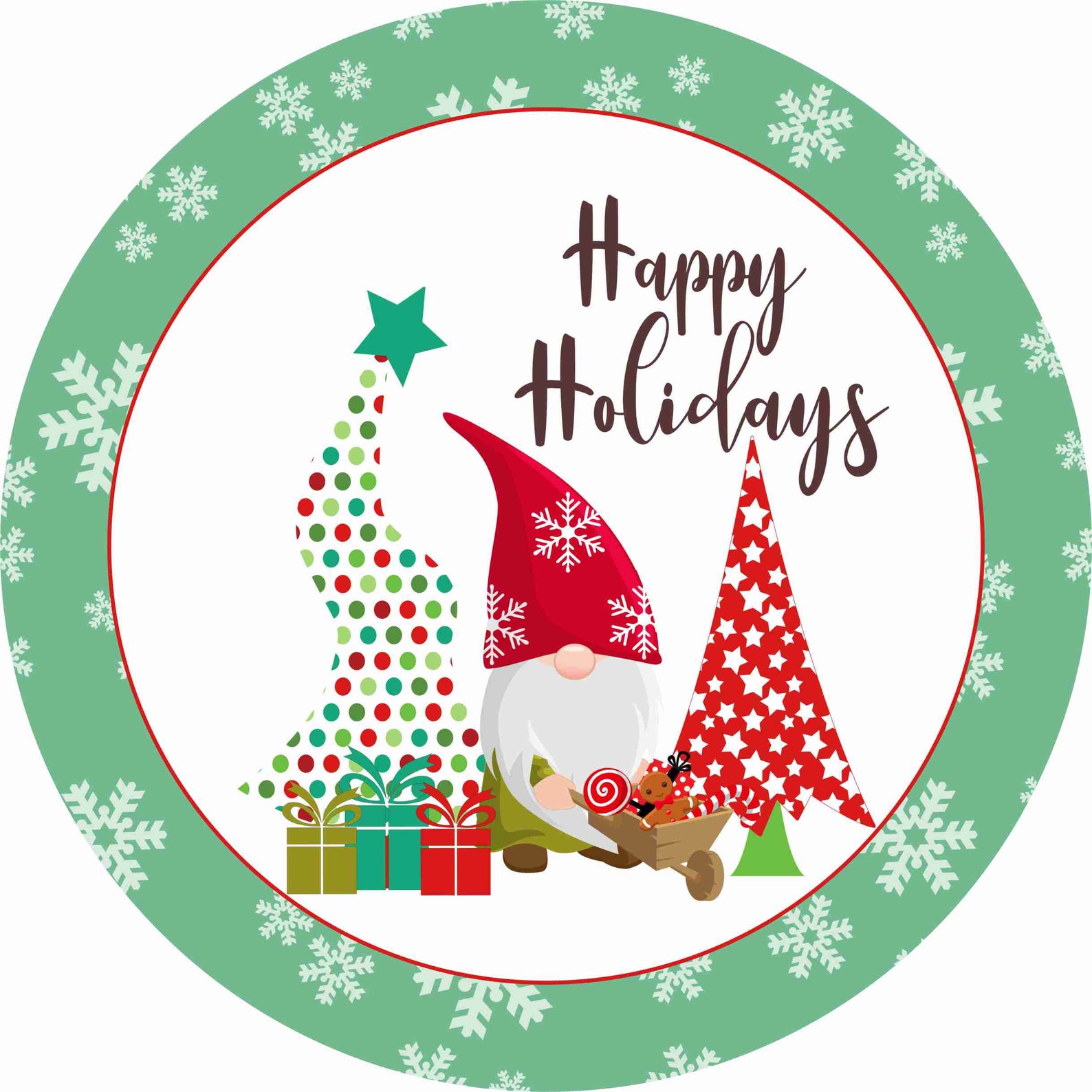 8 Round Happy Holidays Gnome Wreath Sign Gnome Wreath | Etsy