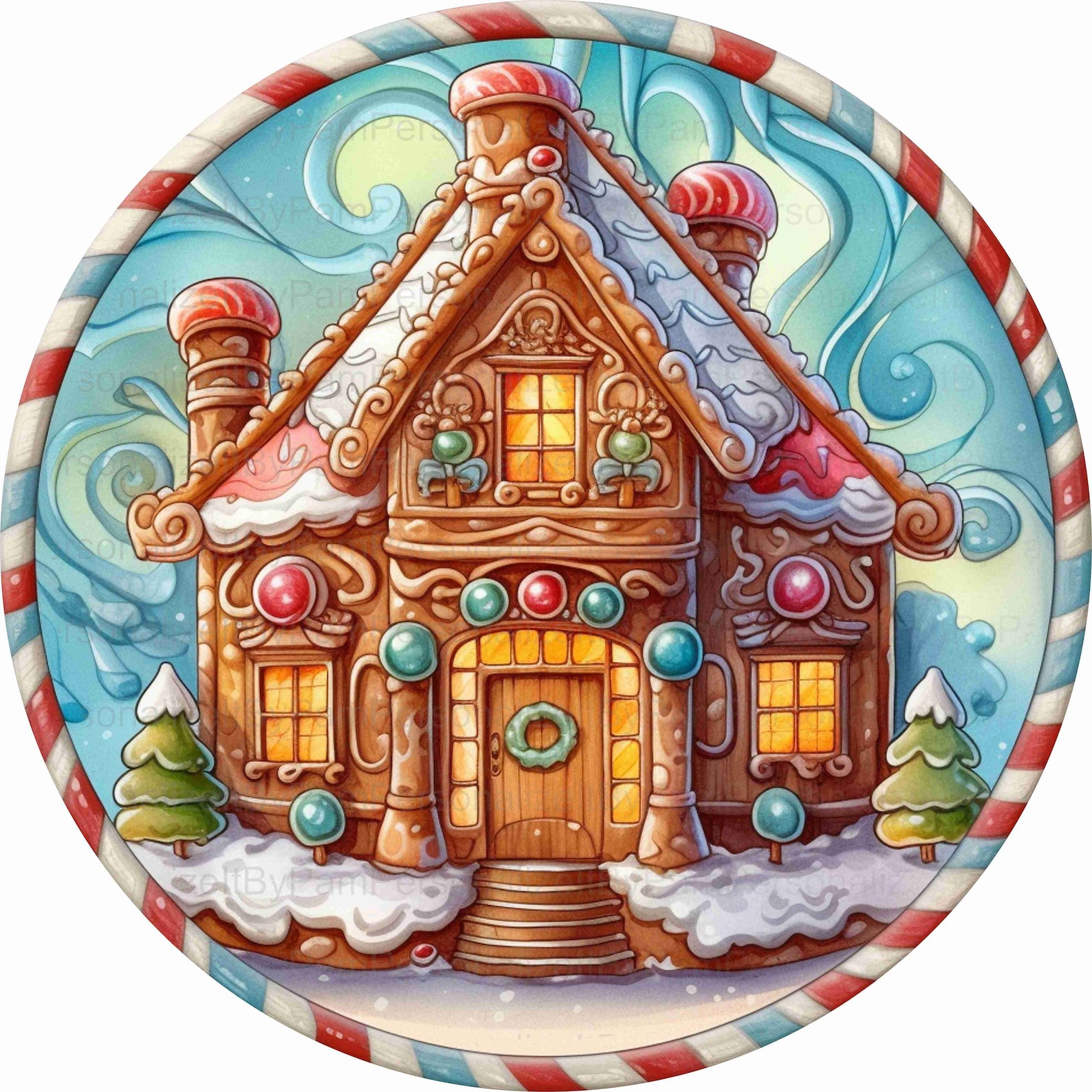 Round Faux Stained Glass Gingerbread House Wreath Sign UV - Etsy