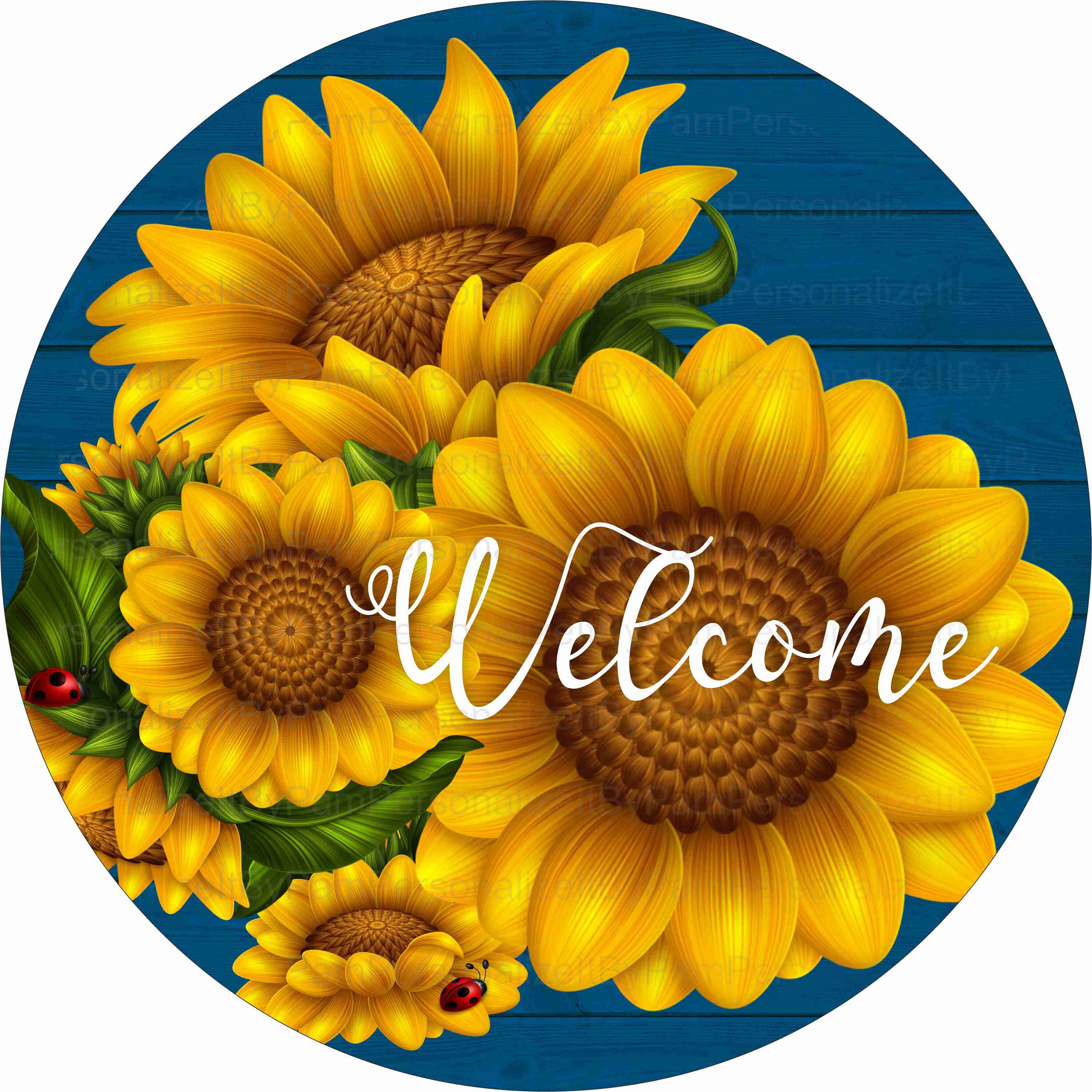 10" Round Sunflower Welcome Sign, Personalize It by Pam, Wreath Signs ...