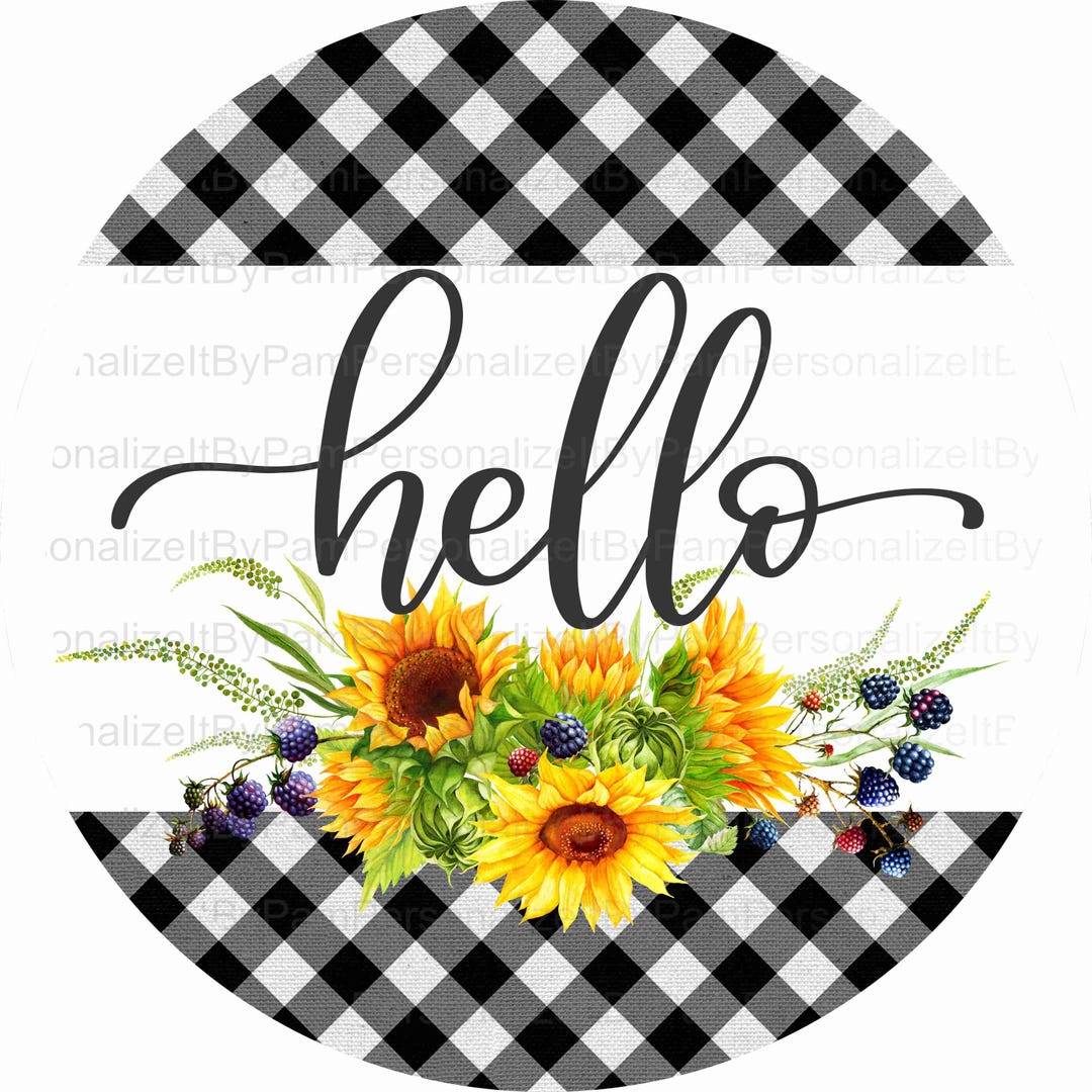 Round Sunflower Hello Wreath Sign, Summer Wreath Sign, Sunflower Wreath ...