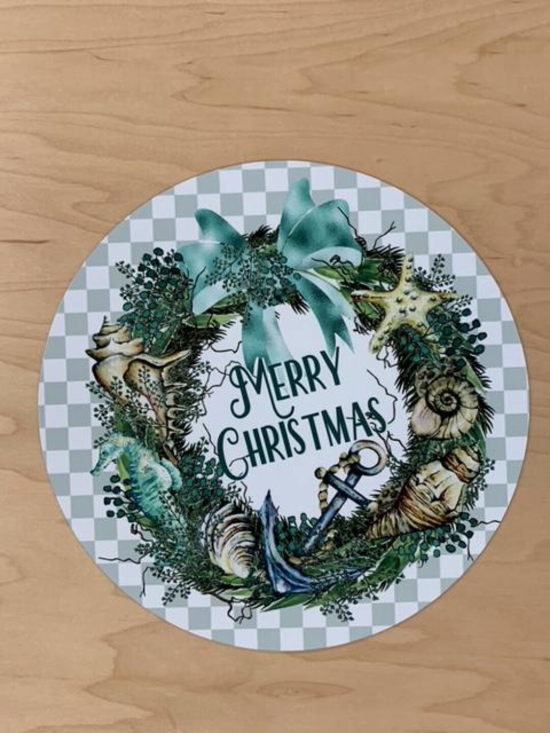 Round Beach Christmas Wreath Sign, Beach Sign, Personalize It by Pam ...