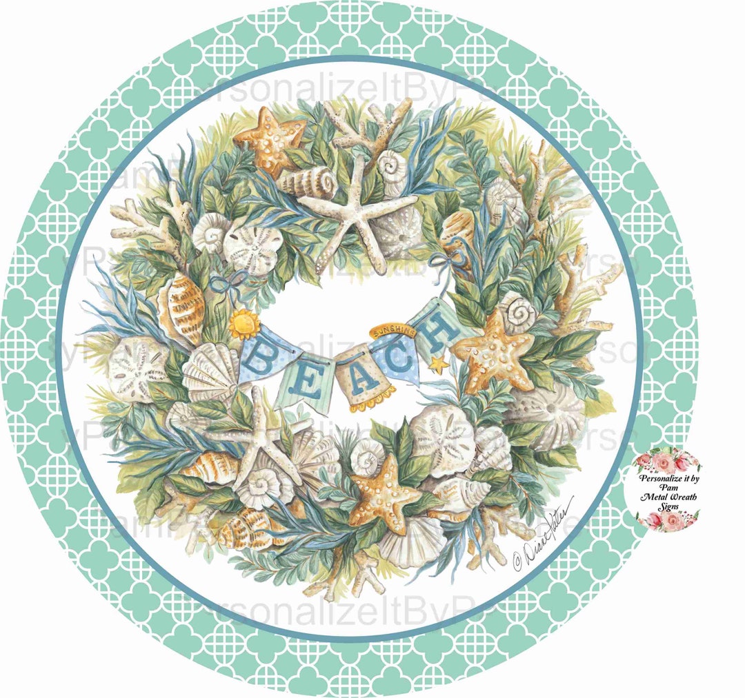 10" Round Beach Wreath Sign, Coastal Wreath Sign, Beach Decor, Beach ...
