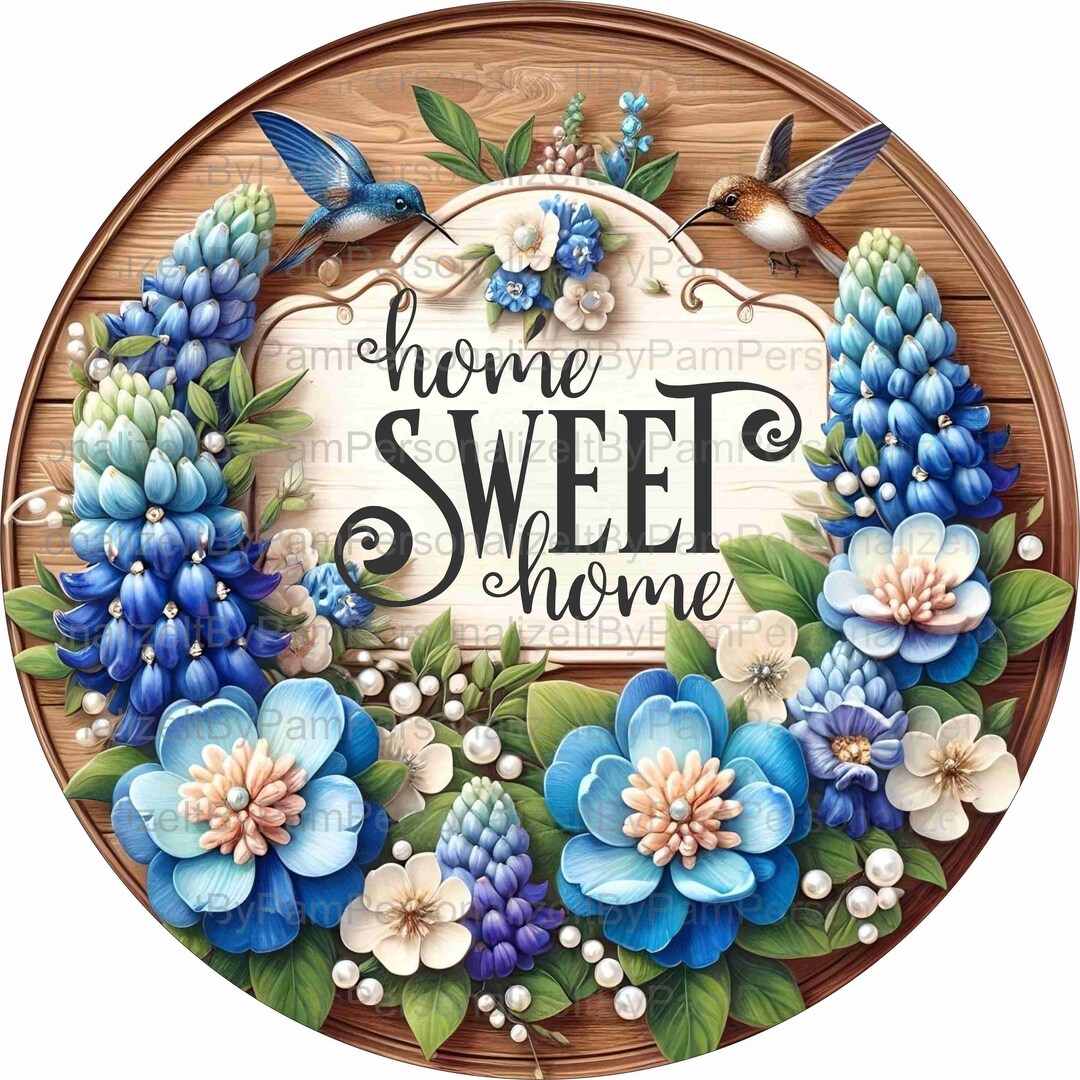 Round Blue Bonnets Wreath Sign, UV Metal Wreath Sign, Personalize It by ...