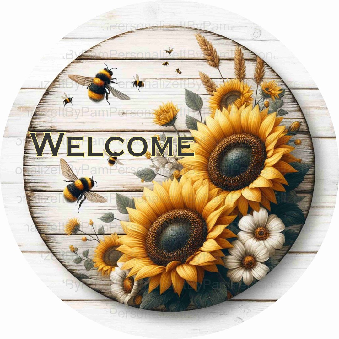Round Sunflower Welcome Wreath Sign, Metal Wreath Sign, Personalize It ...
