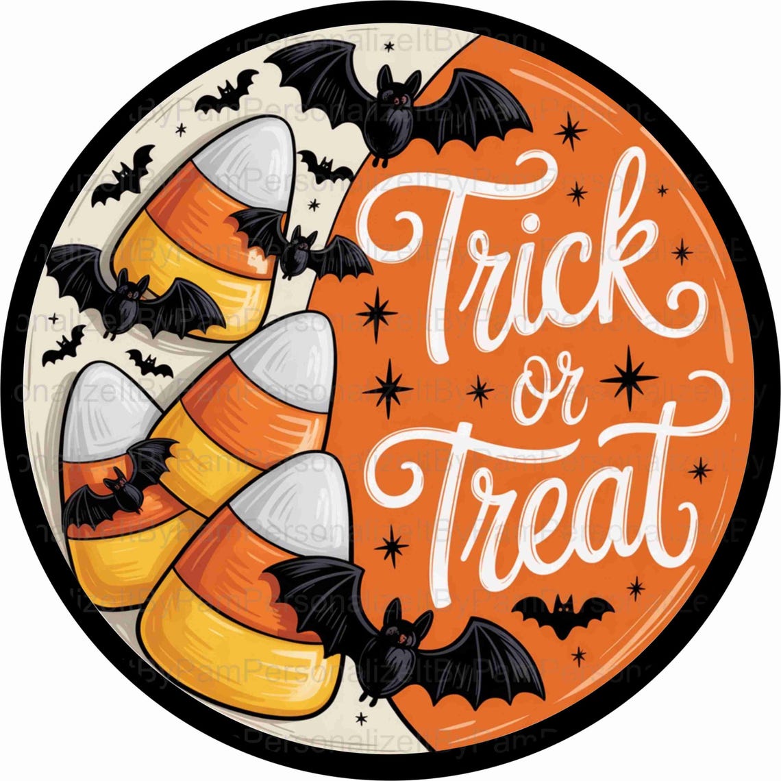 Round Trick or Treat Candy Corn Wreath Sign, Halloween Wreath Sign ...
