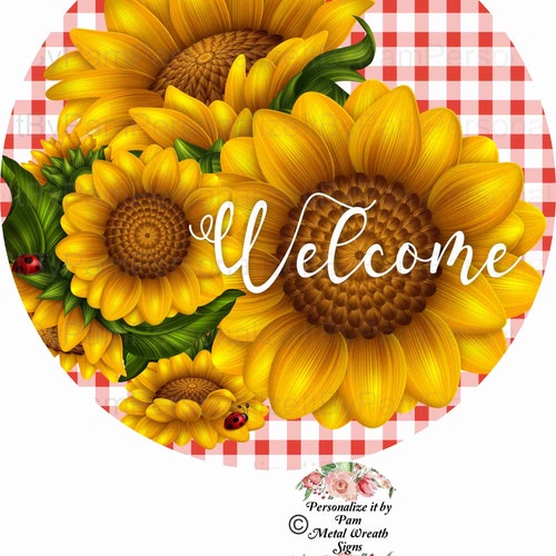 Round Sunflower Wreath Sign Red Checkered Sunflower Wreath - Etsy