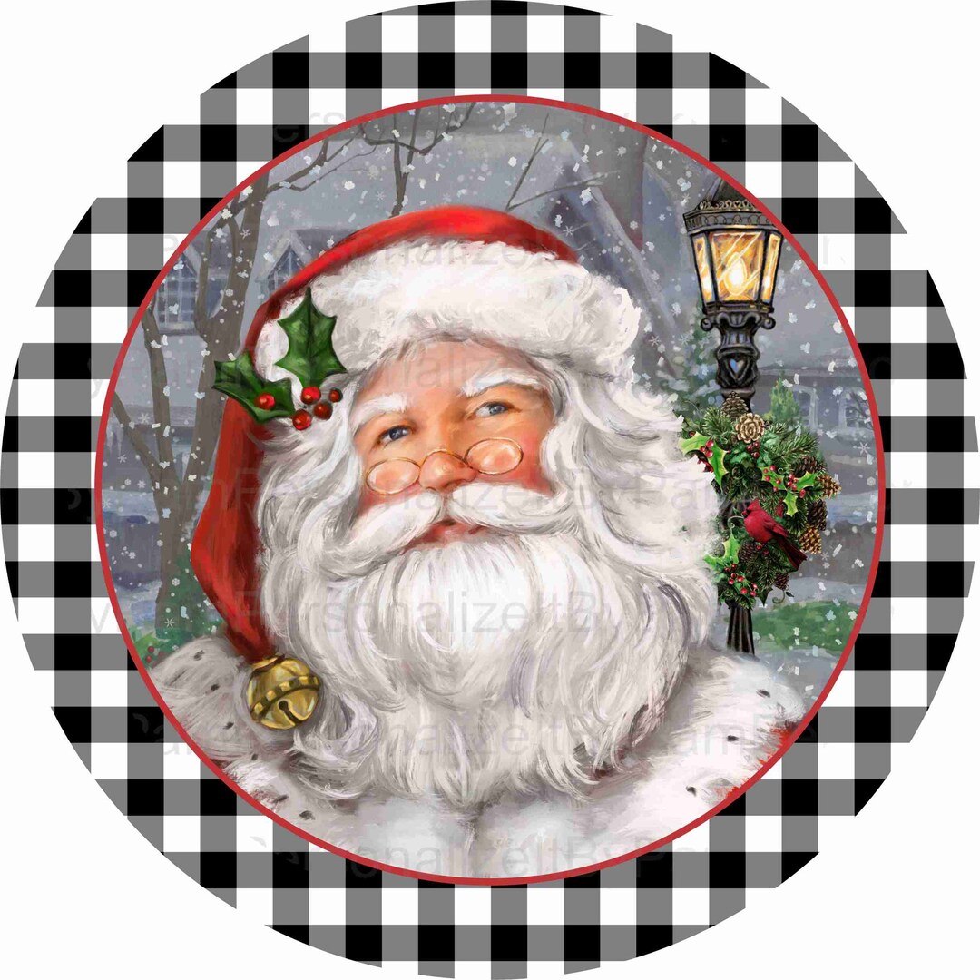 10" Round Santa Wreath Sign, Merry Christmas Sign, Christmas Wreath ...