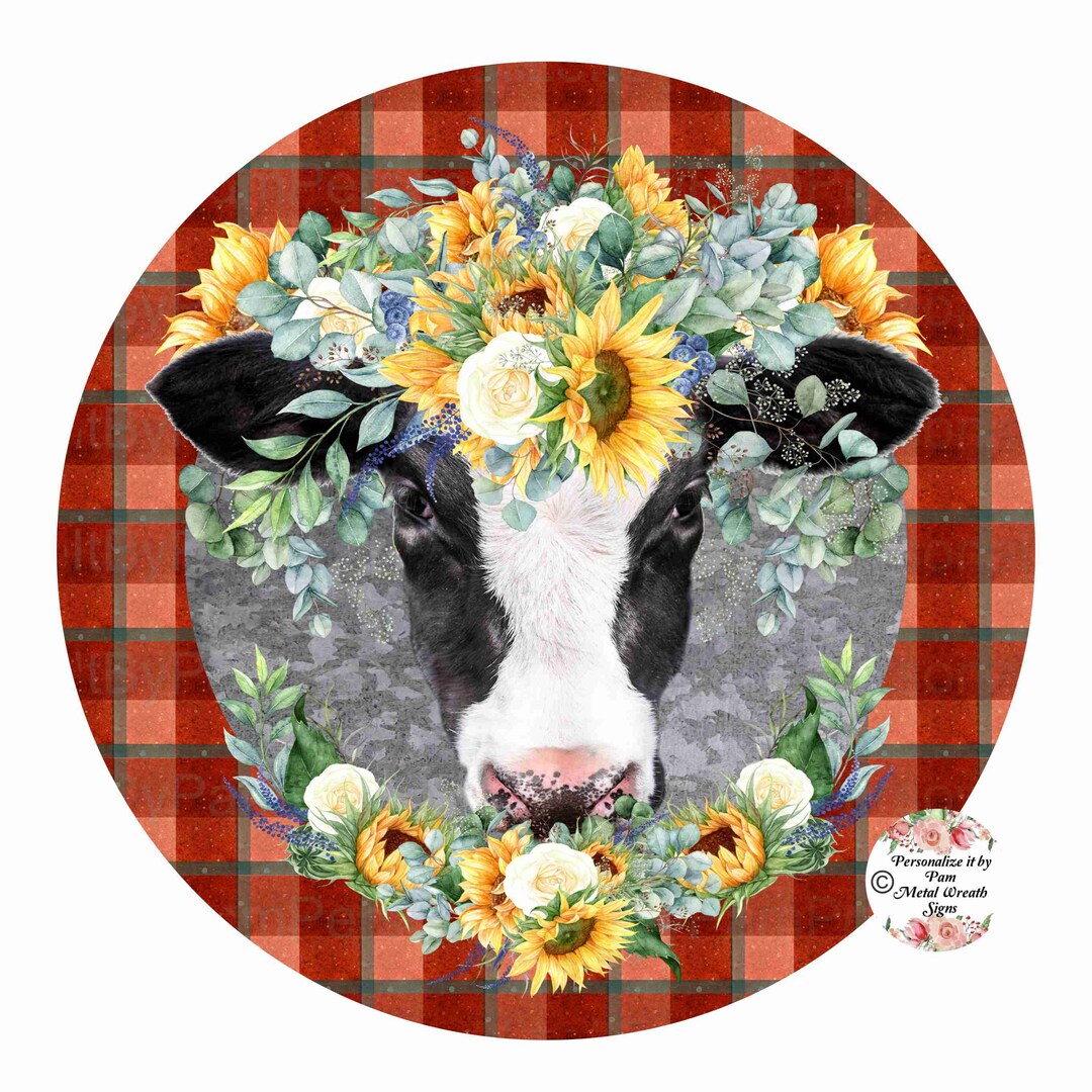 11.75 Round Cow Wreath Sign, Farm Wreath Sign, Cow Sign, Personalize It ...
