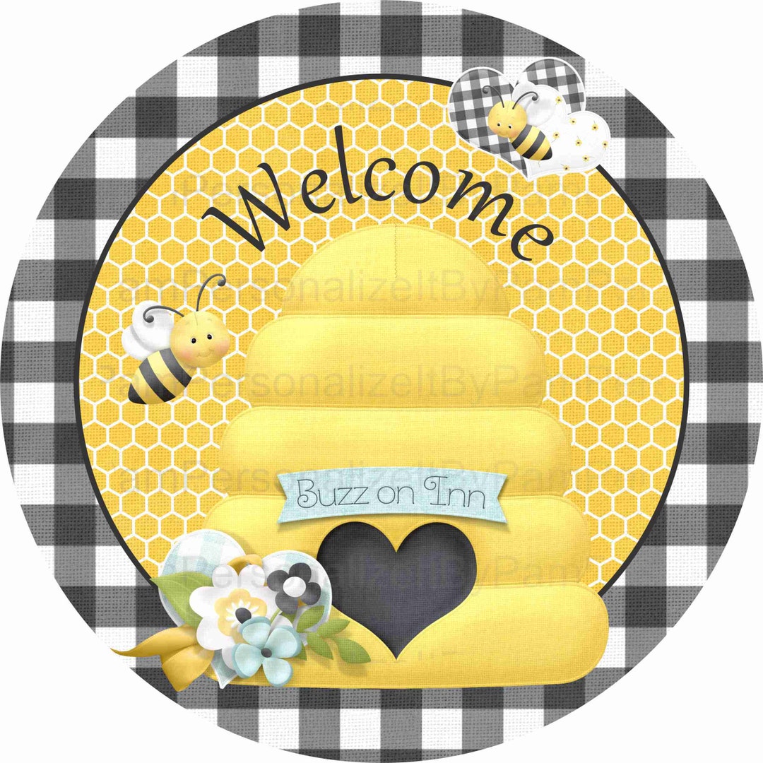 10" Round Bee Welcome Wreath Sign, Summer Wreath Sign, Personalize It ...