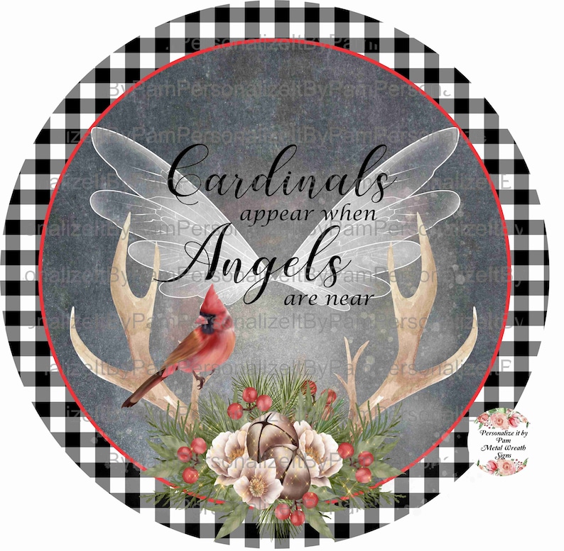 10" Round Angels Are Near Cardinal Wreath Sign, Cardinal Sign, Wreath ...