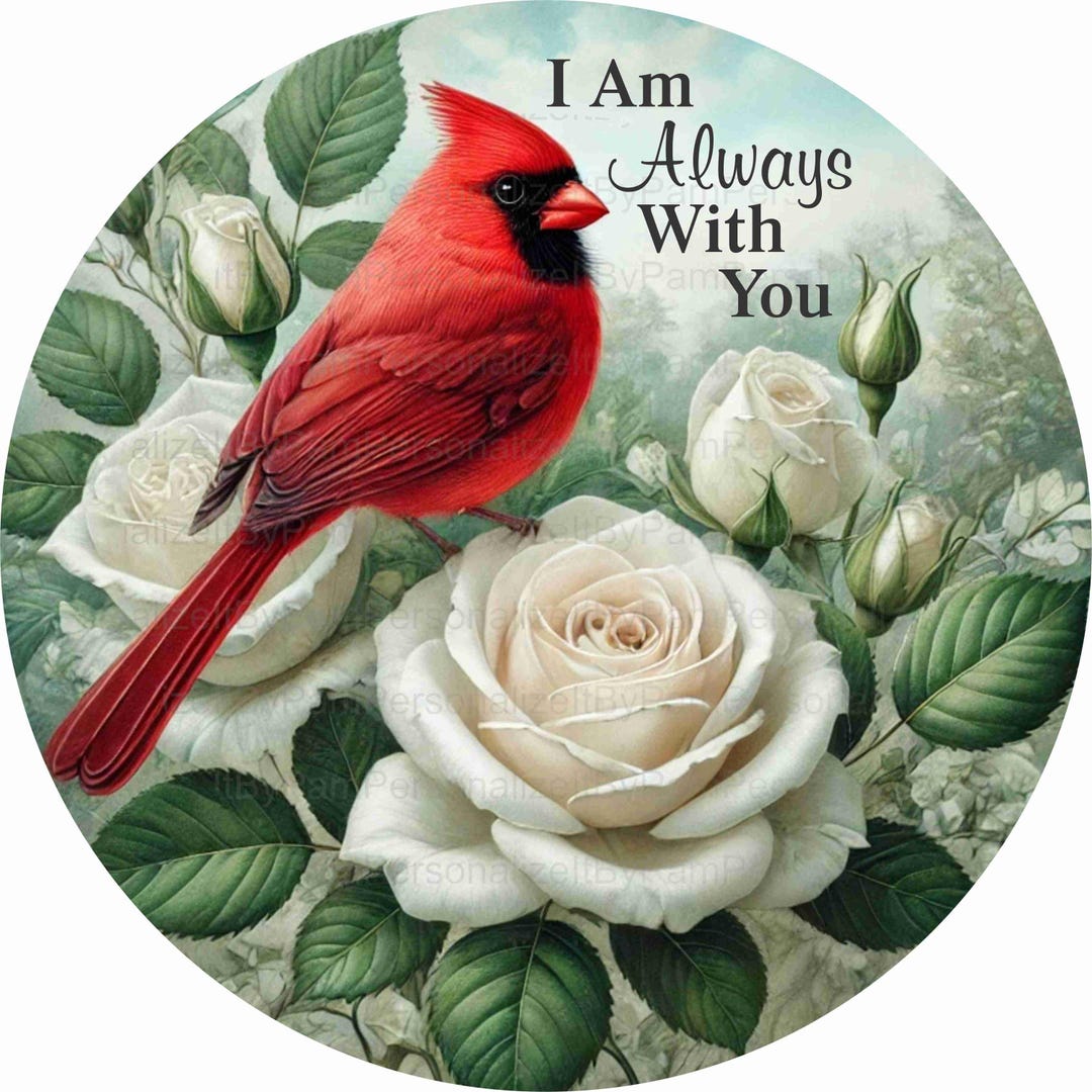 Round Cardinal and Roses Wmemorial Wreath Sign, UV Metal Wreath Sign ...