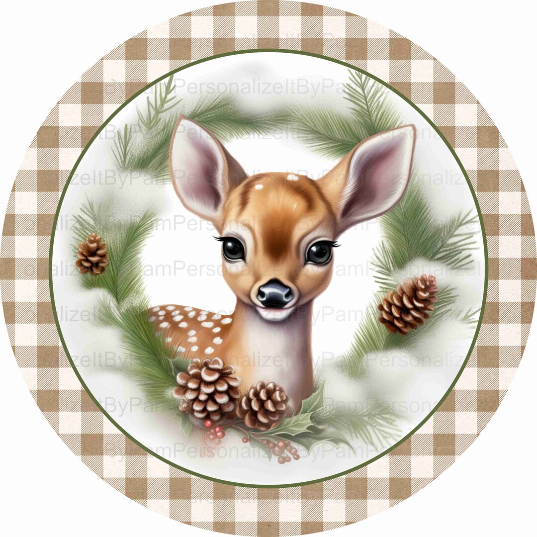 Round Fawn Deer Wreath Sign, Welcome Wreath Sign, Personalize It by Pam ...