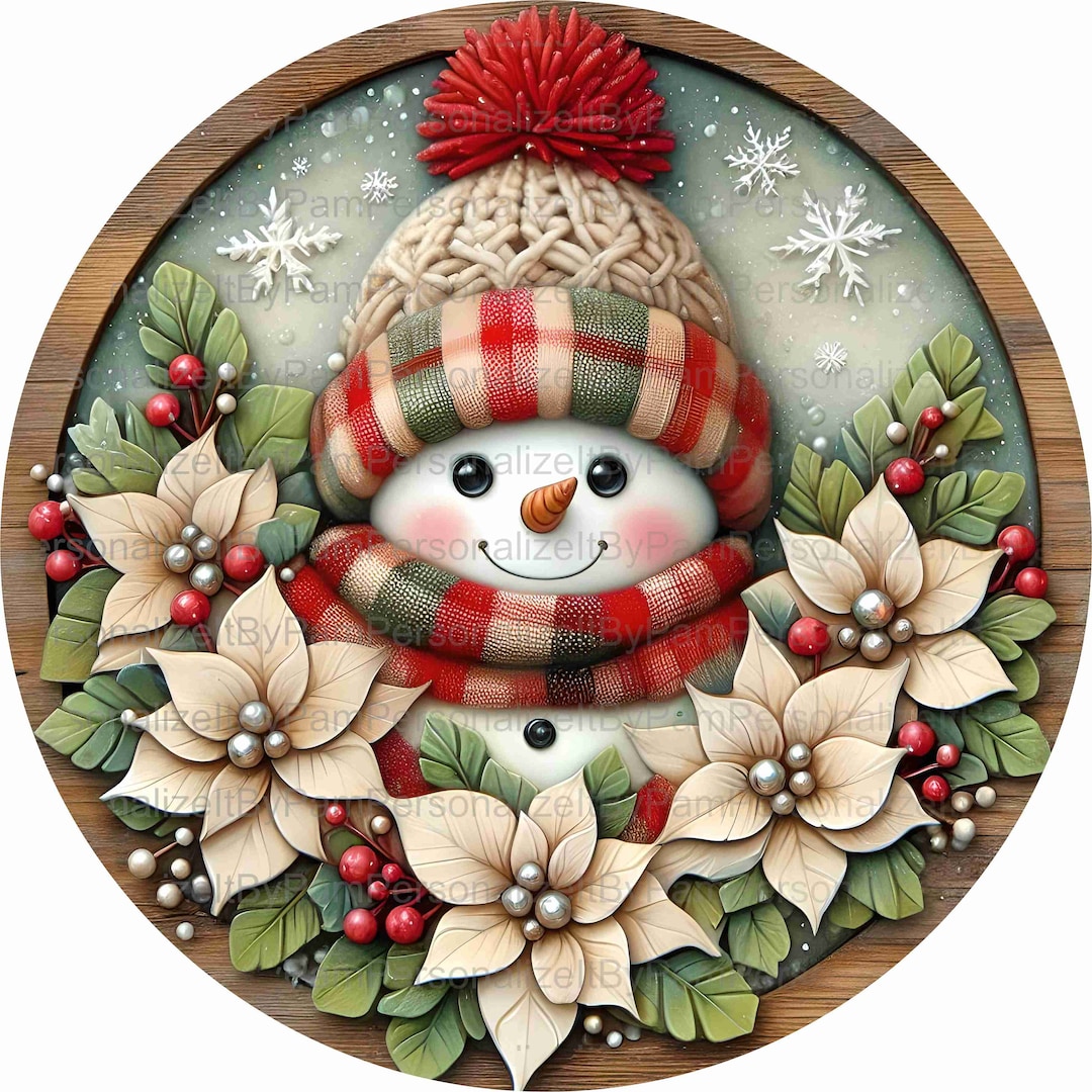 Round Snowman Wreath Sign, UV Wreath Sign, Snowman Sign, Personalize It ...