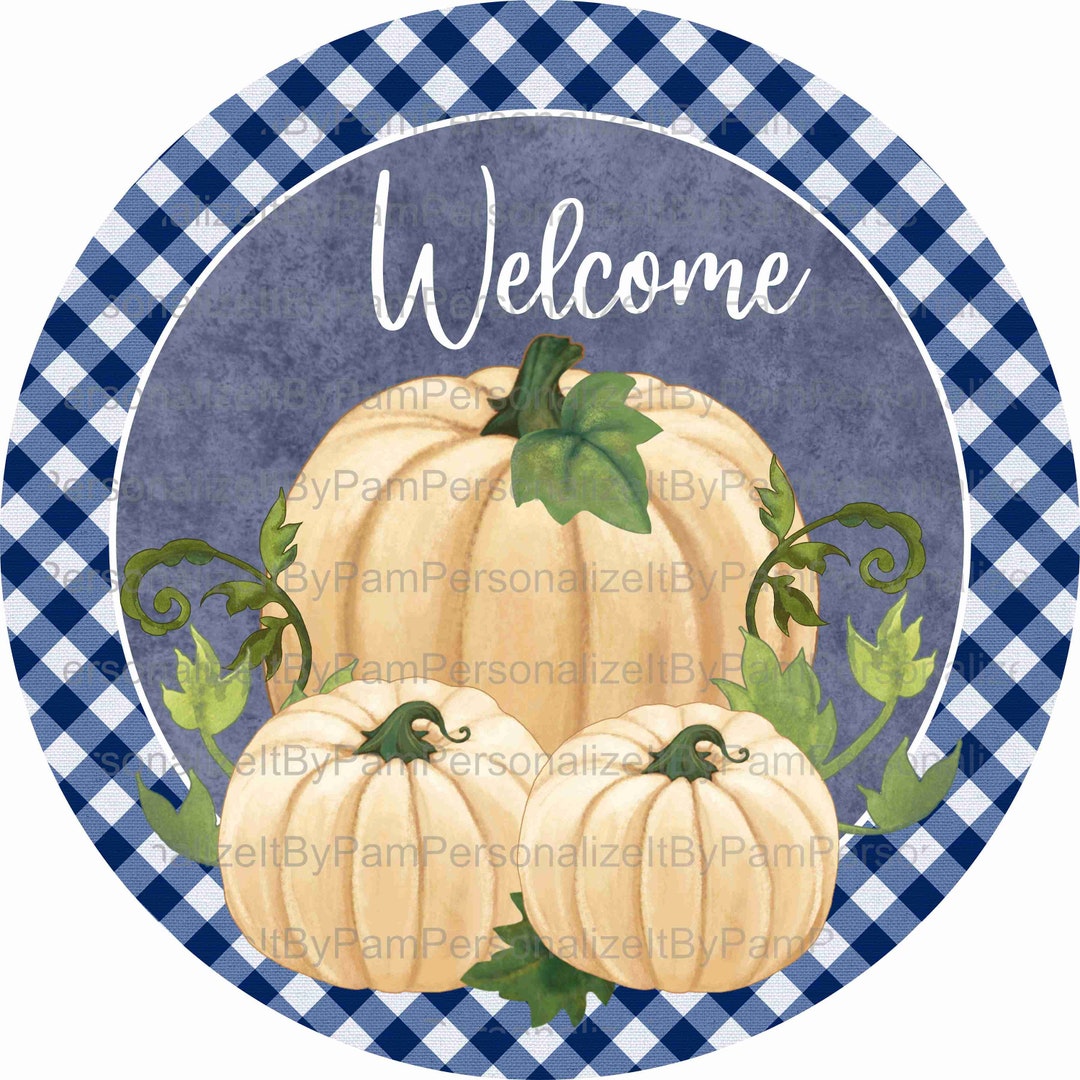 Round Fall Wreath Sign, Fall Wreath Signs, White Pumpkins, Personalize ...