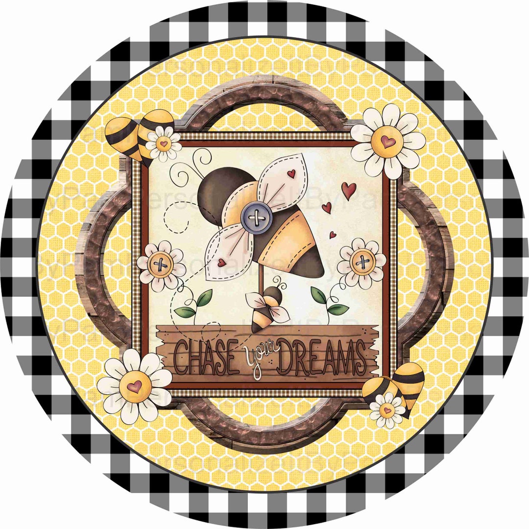 8" Round Bee Wreath Sign, Summer Wreath Sign, Personalize It by Pam ...
