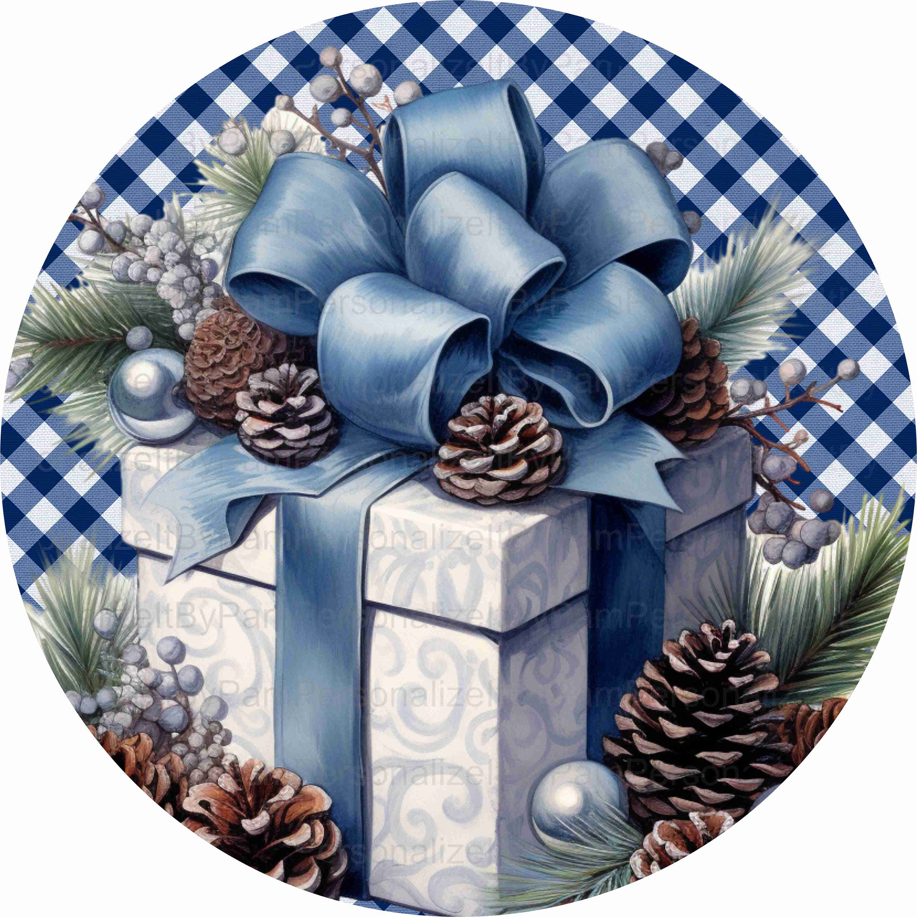 Round Blue Christmas Wreath Sign, UV Protected Metal Wreath Sign ...