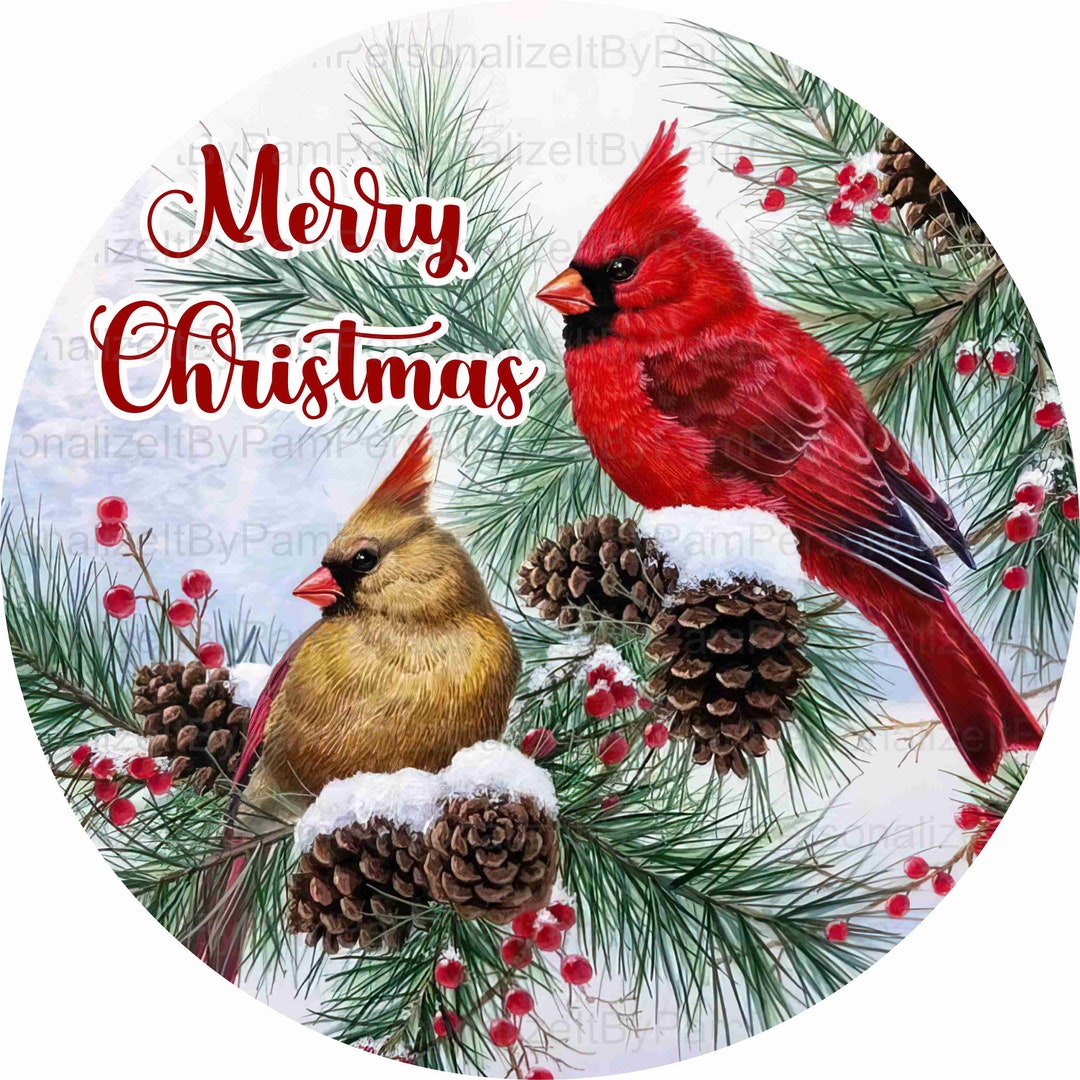 Round Merry Christmas Cardinal and Poinsettias Wreath Sign, UV ...