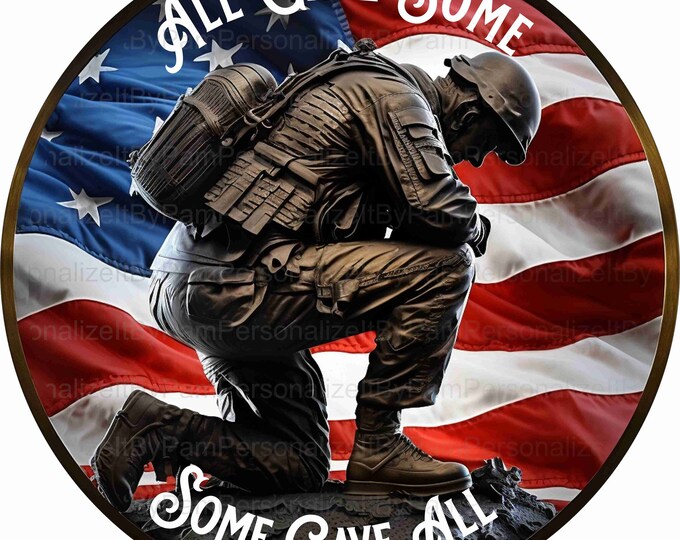 Round Patriotic Soldier Memorial Wreath Sign, Metal Wreath Sign ...
