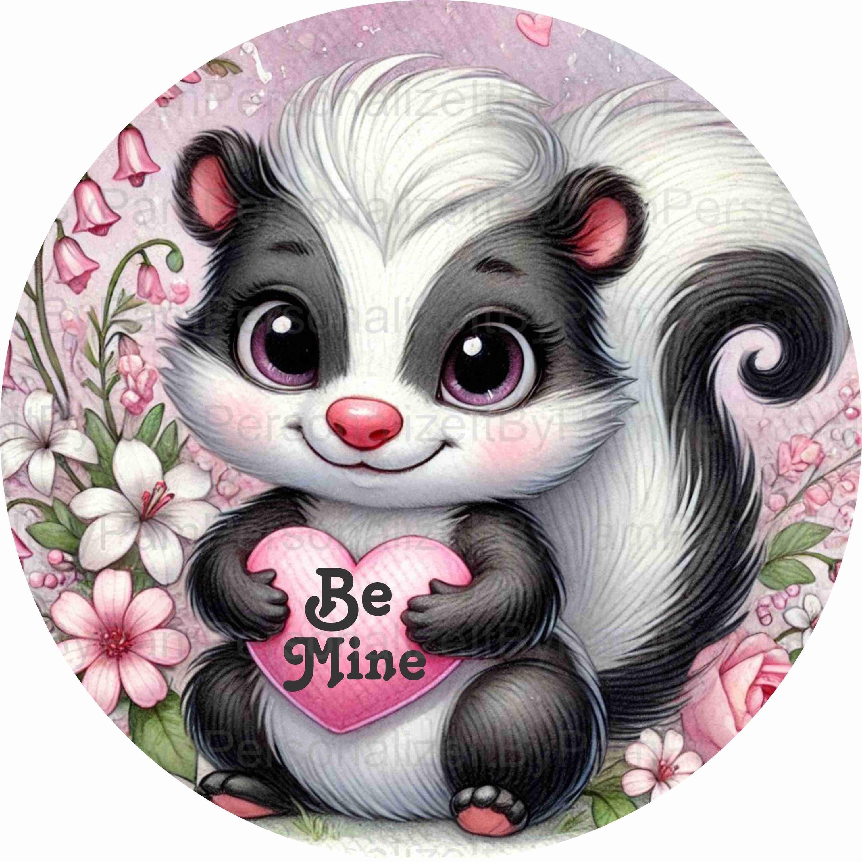 Round Valentine Wreath Sign, Valentine Skunk Wreath Sign, Personalize ...