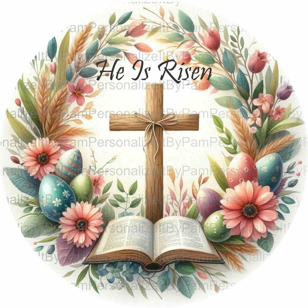 Round Easter Cross Wreath Sign, He is Risen Cross Wreath Sign ...