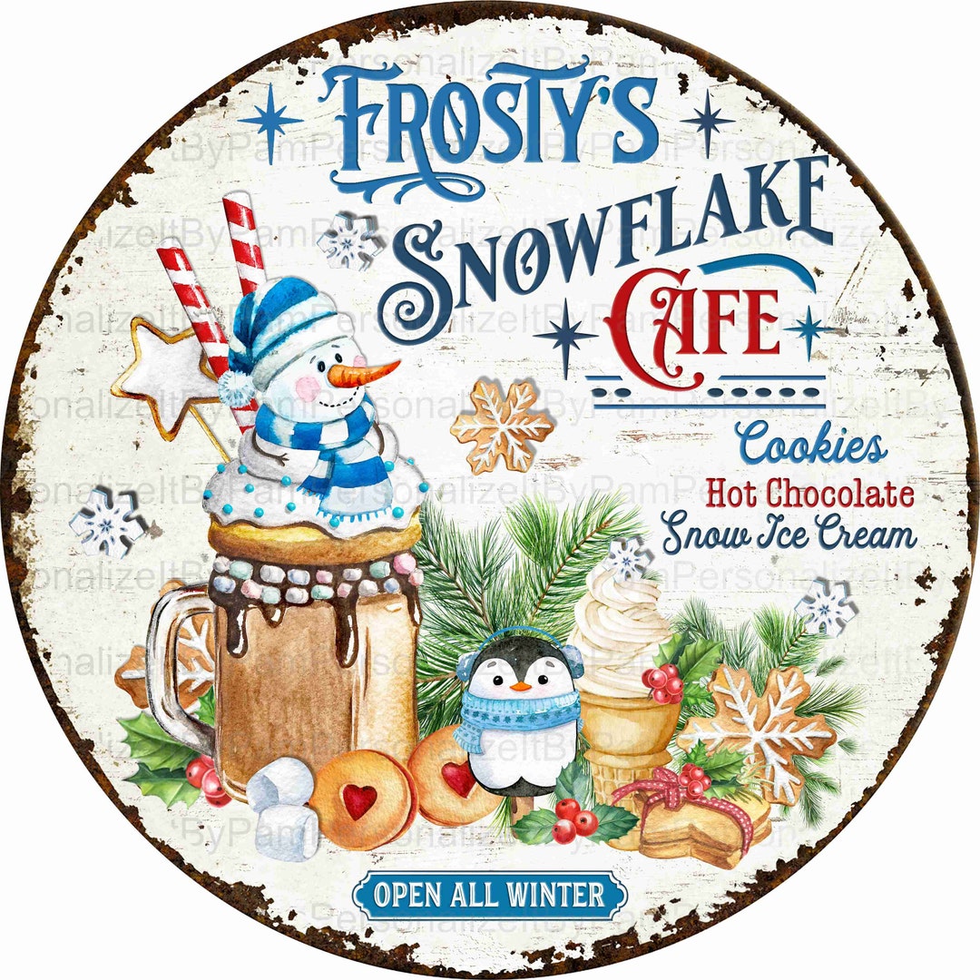 11.75" Round Frosty's Snowflake Cafe Wreath Sign, Christmas Cookie ...