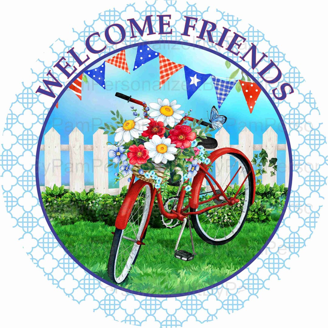 8" Round Bike Welcome Sign, Welcome Sign, Summer Wreath Sign, Bike ...