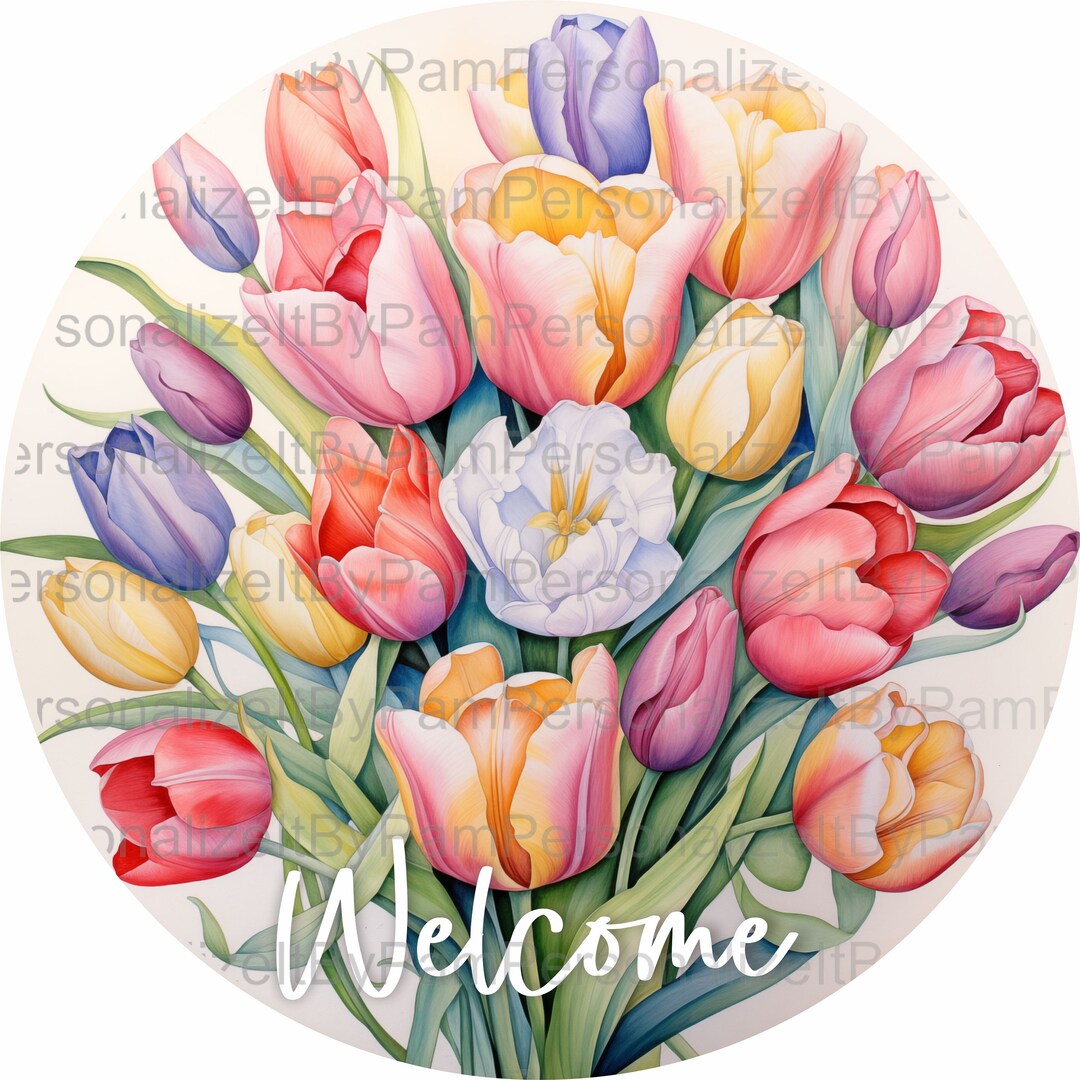 Round Tulip Wreath Sign, Personalize It by Pam, Signs for Wreaths, Door ...