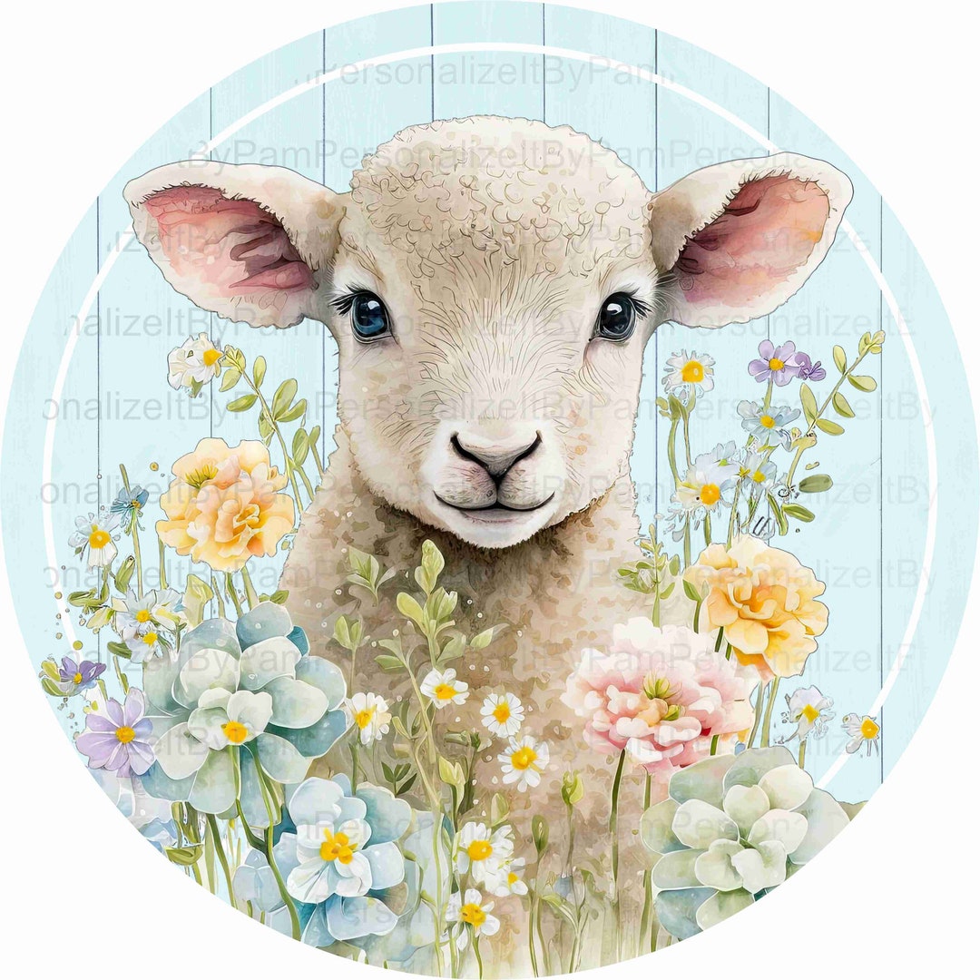 Round Lamb Easter Wreath Sign, Easter Lamb Wreath Sign, Personalize It ...