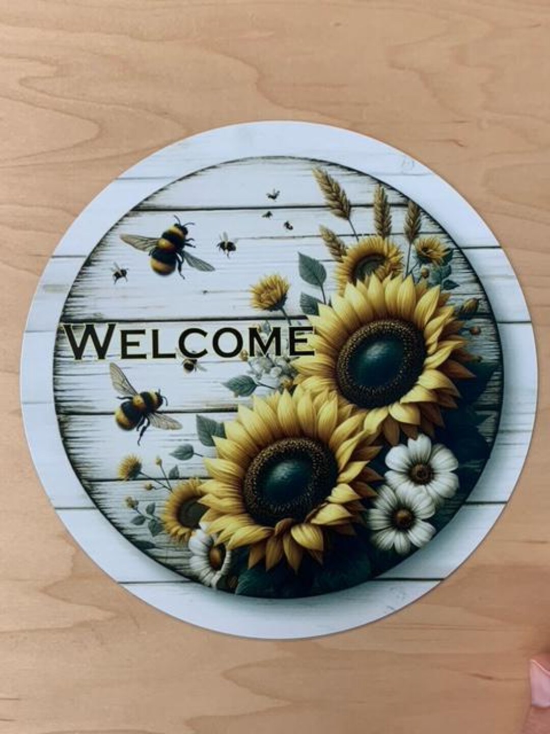 Round Sunflower Welcome Wreath Sign, Metal Wreath Sign, Personalize It ...